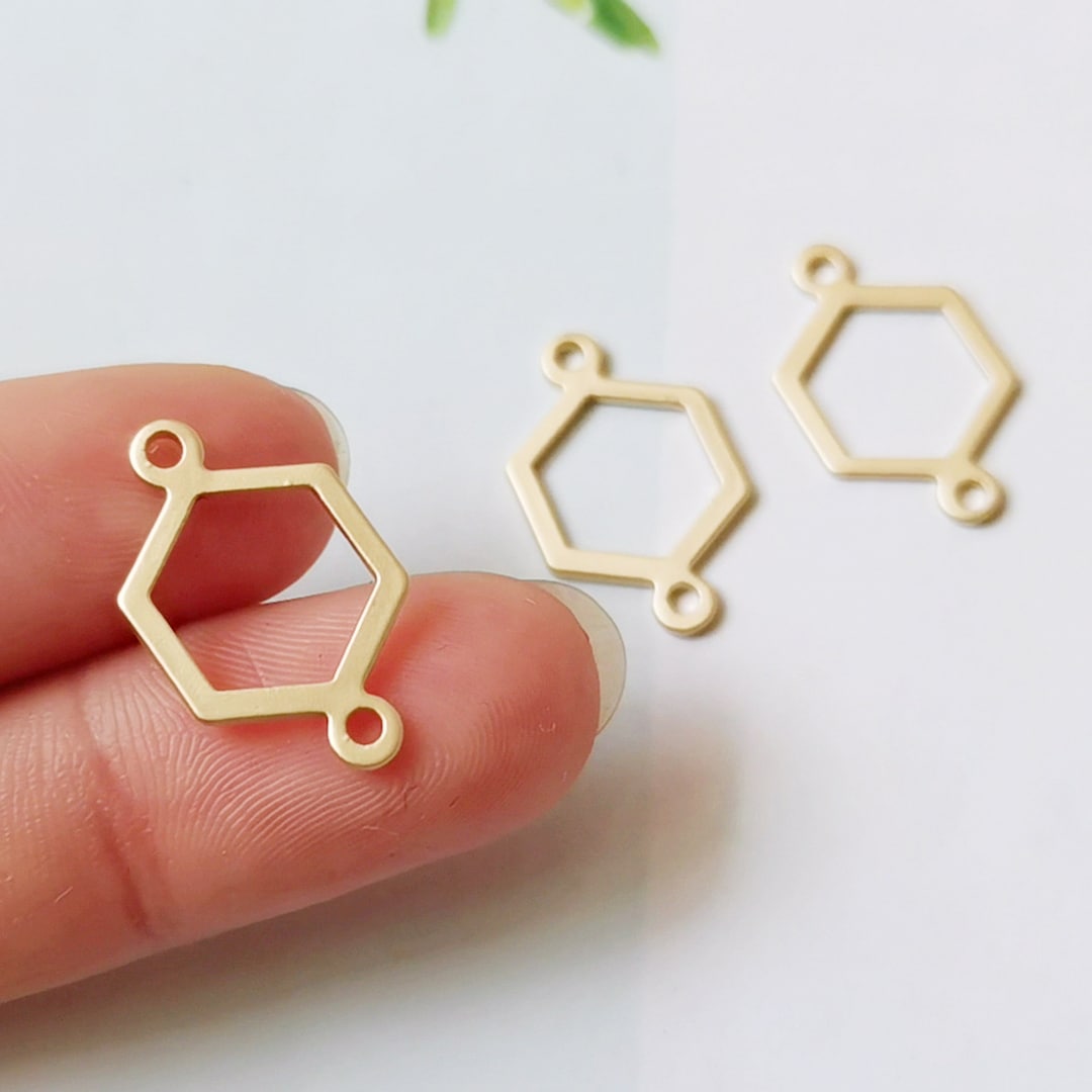 10pcs Alloy Charm, Matt Gold Hexagon Connector, Link, Jewelry Making ...
