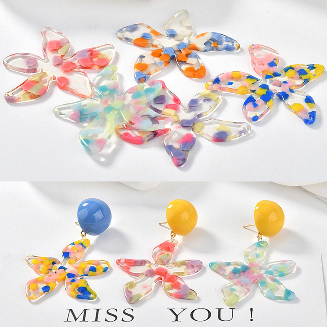 6pcs Large Flower Acetate Celluloid Charm Pendant Summer Earrings ...