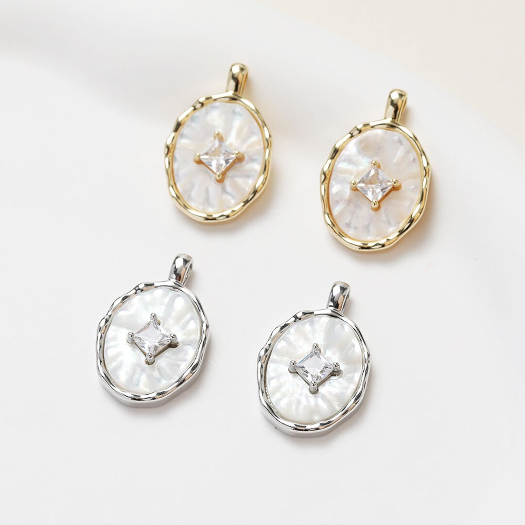2PCS Real Gold Plated Rectangle Shell Charm,shell Drop, Shell Pendant ...
