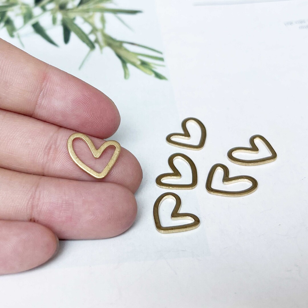 10pcs Raw Brass Heart Shape Charm, Geometry Charms, Earring Findings ...