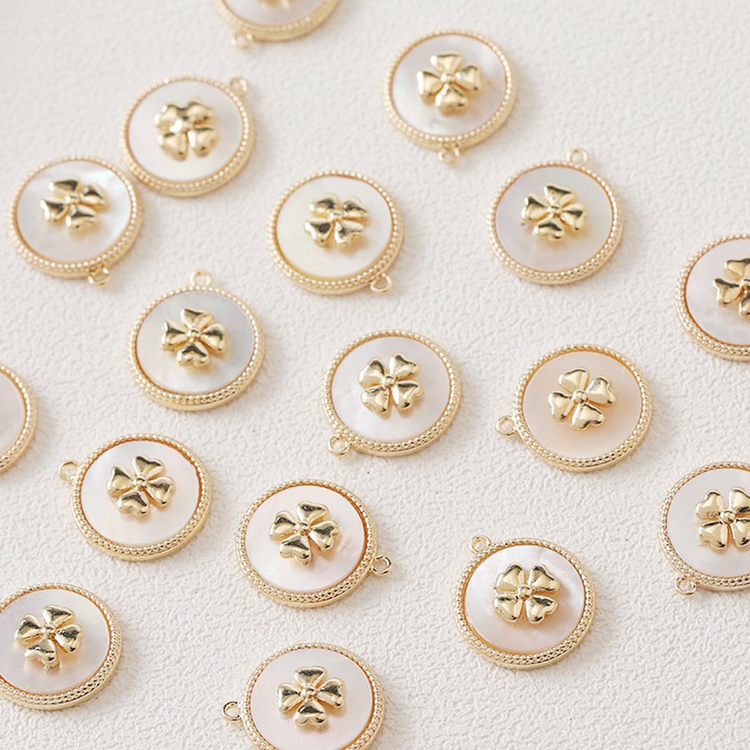 6PCS Real Gold Plated Clover Shell Charm,shell Drop, Shell Connector ...
