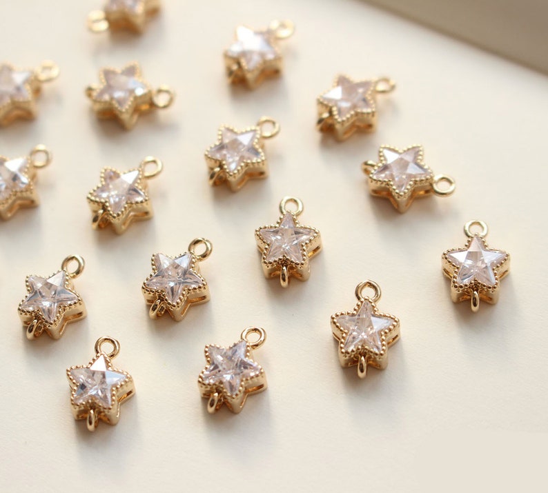 10pcs Real Gold Plated Brass Star Charm Pedant, Cz Pave Star , Star ...
