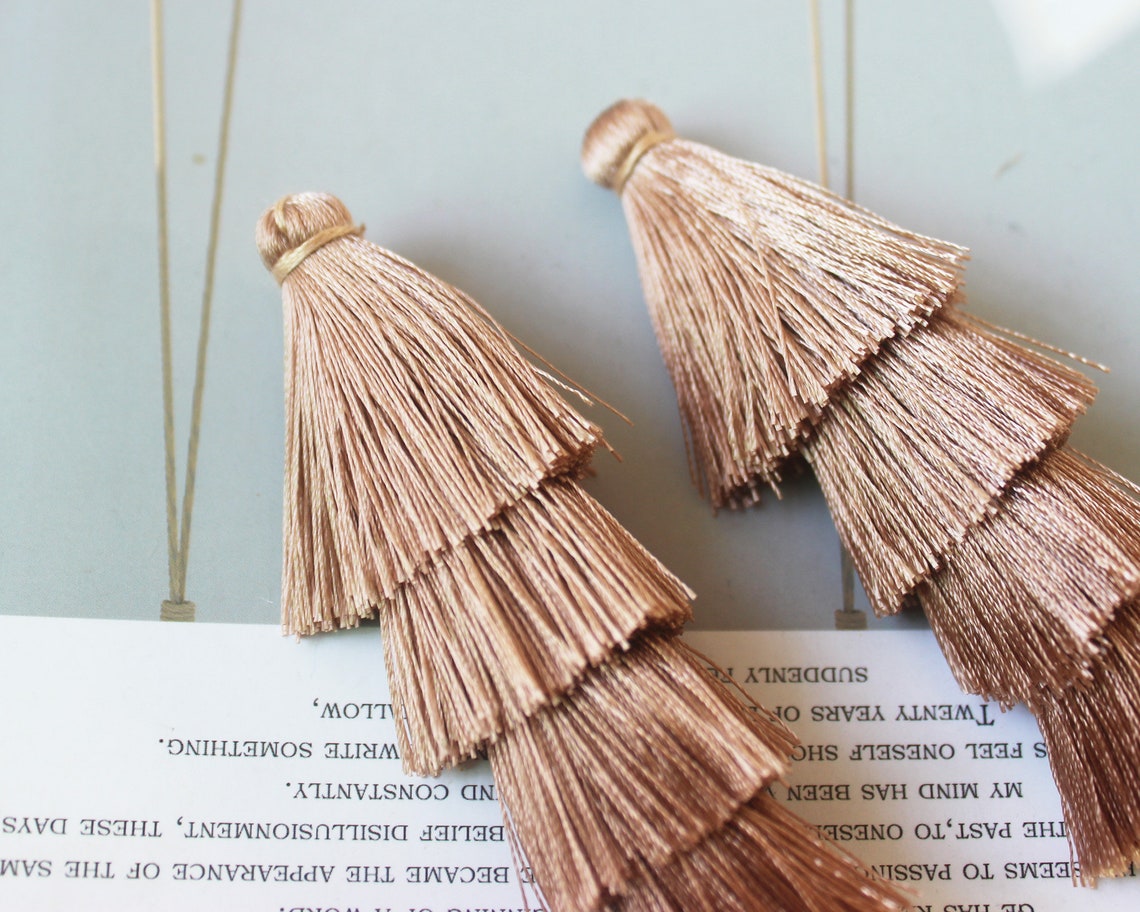 2pcs Stacked Tassels, Silky Tassels, Silk Thread Tassels, Khaki Tassels ...