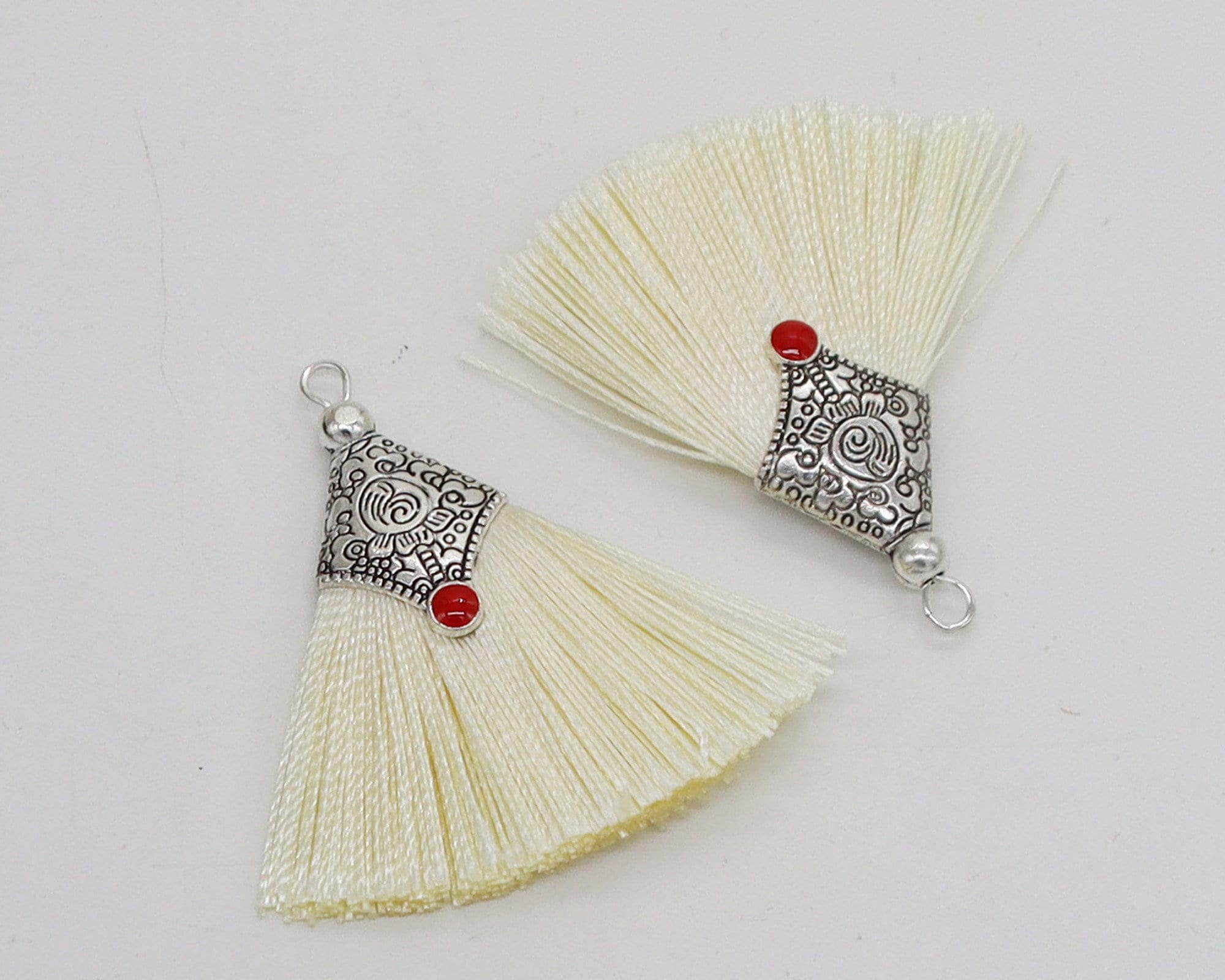 10pcs Silk Tassels,cream Silk Tassels, Silky Thread Tassels,fan Shape ...