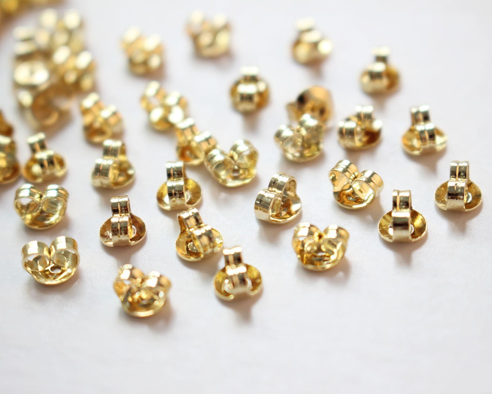 50pcs. 18k Real Gold Plated Earring Backs 4MM Butterfly Earnut Friction ...