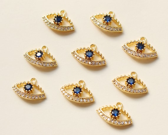 6pcs Real 18K Gold Plated Evil Eye Charm Blue Evil | Etsy