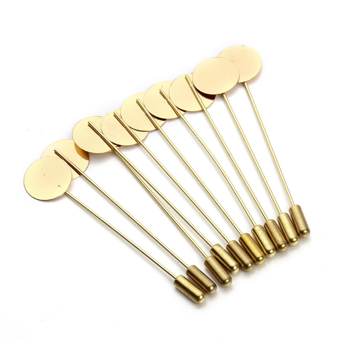 20PC Gold Tone Brass Stick Pin Lapel Pin Clutch Broach Blanks 73mm Long ...
