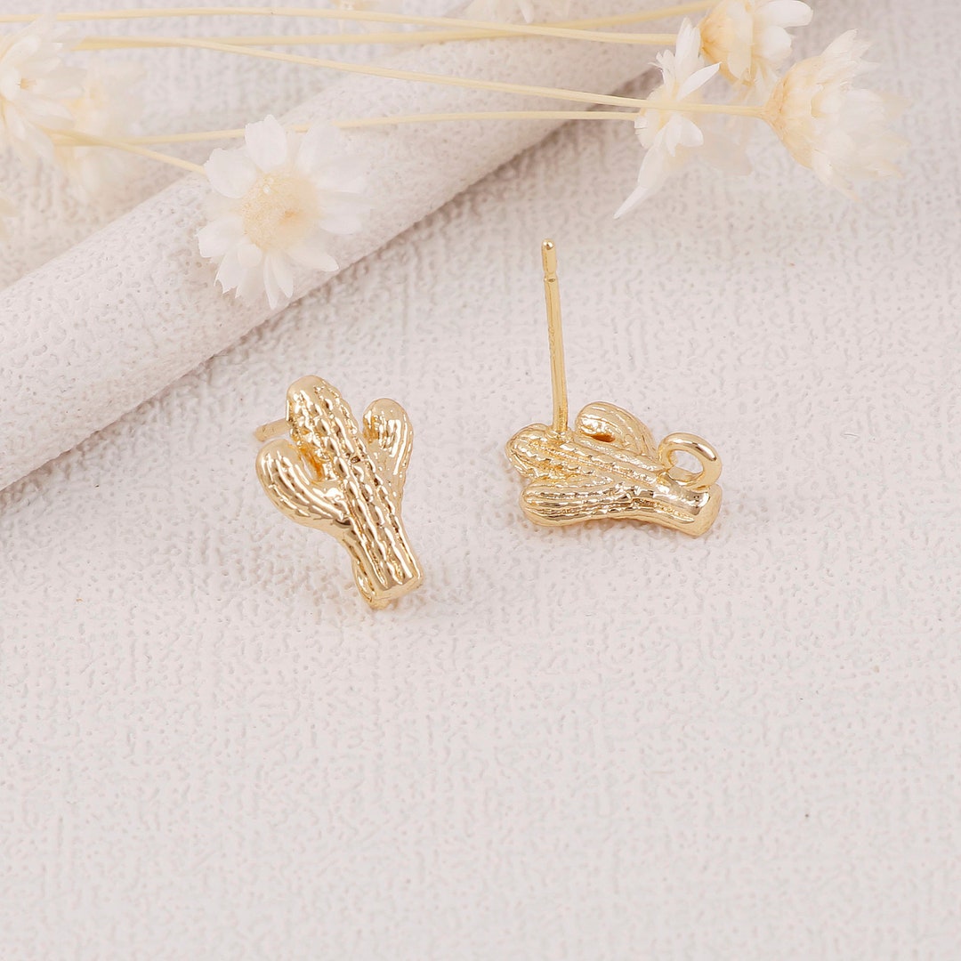 6pcs Real 18K Gold Plated Cactus Earrings,ear Stud, Metal Post Earrings ...