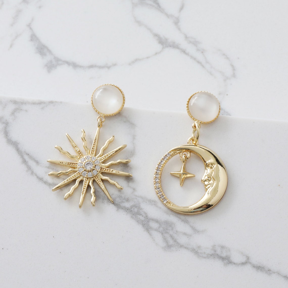 6pcs Real Gold Plated Sun Charm , CZ Pave Sun Charm,bracelet Necklace ...