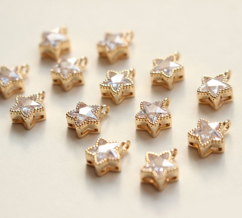 10pcs Real Gold Plated Brass Star Charm Pedant, Cz Pave Star , Star ...