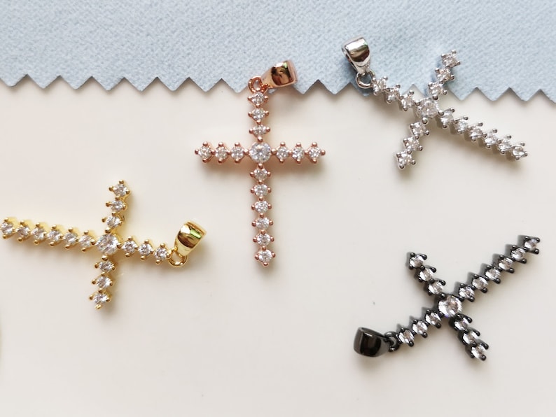 5pcs Crystal Cross Charm Pendant Cz Pave Cross Charm - Etsy