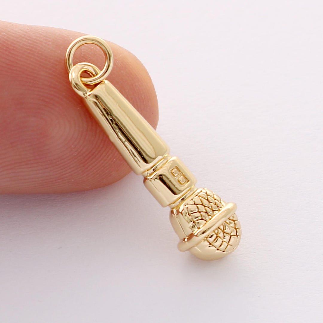 18K Gold Filled CZ Microphone Pendant,gold Microphone Charms,microphone ...