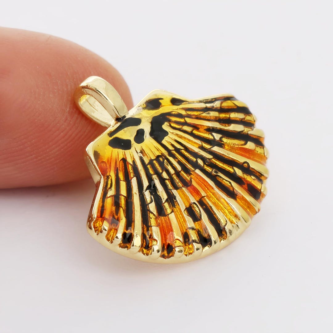 Shiny Gold Plated Sea Shell With Pearl Charm, Gold Oyster Pendant ...