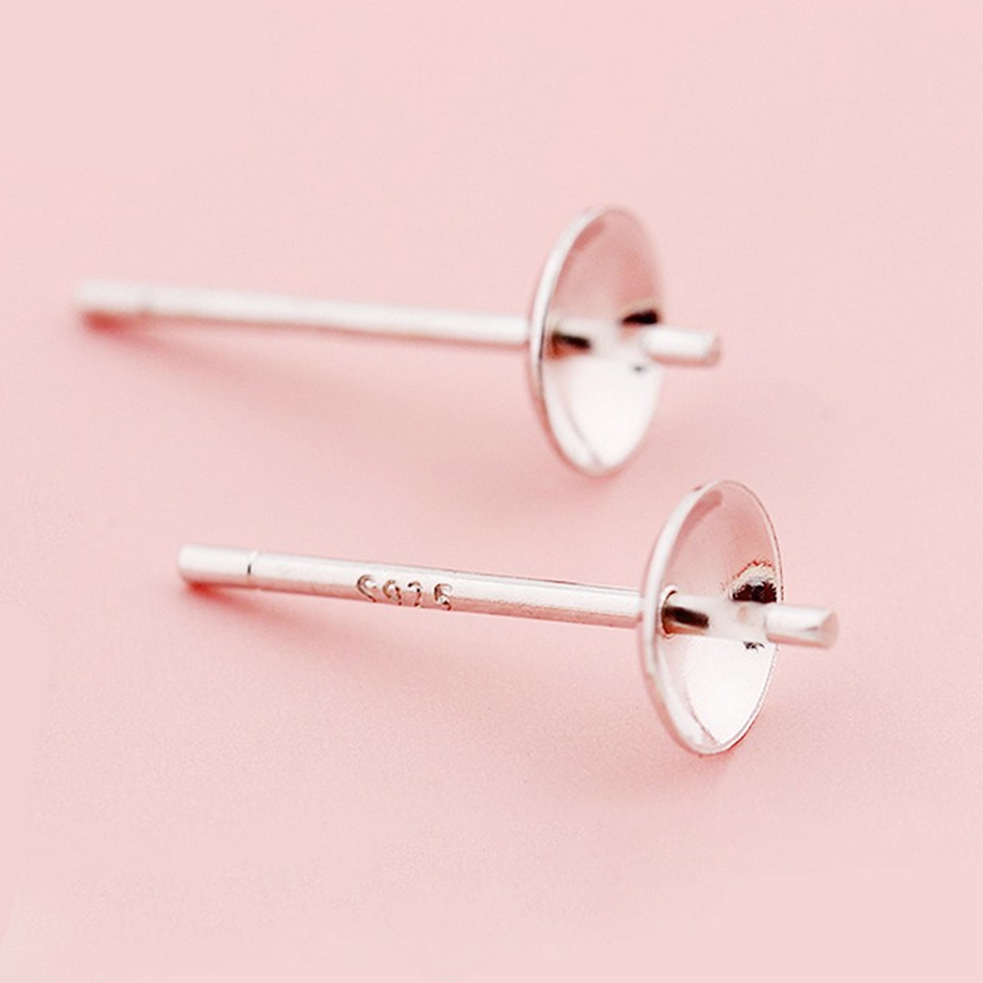 10pair 925 Sterling Silver Posts, Silver Pearl Cup and Post, 4mm ...