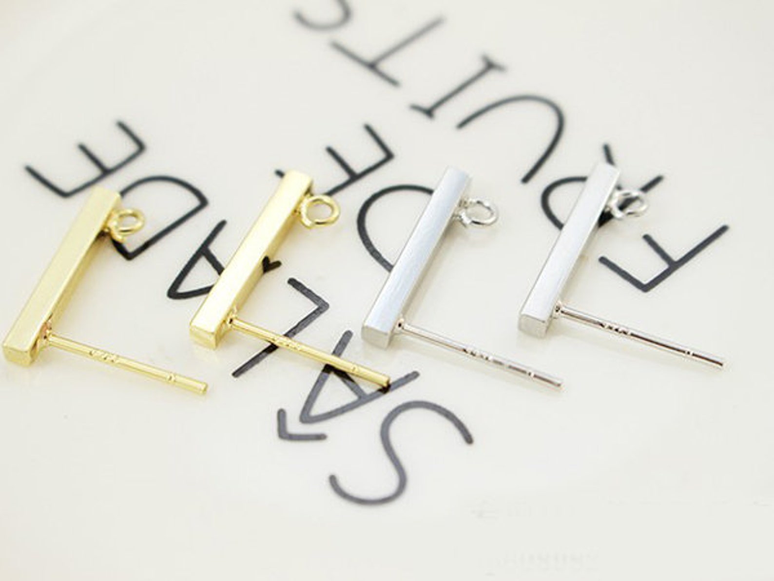 4pcs Real 18K Gold Plated Bar Earrings15mm Sticklong Stick - Etsy