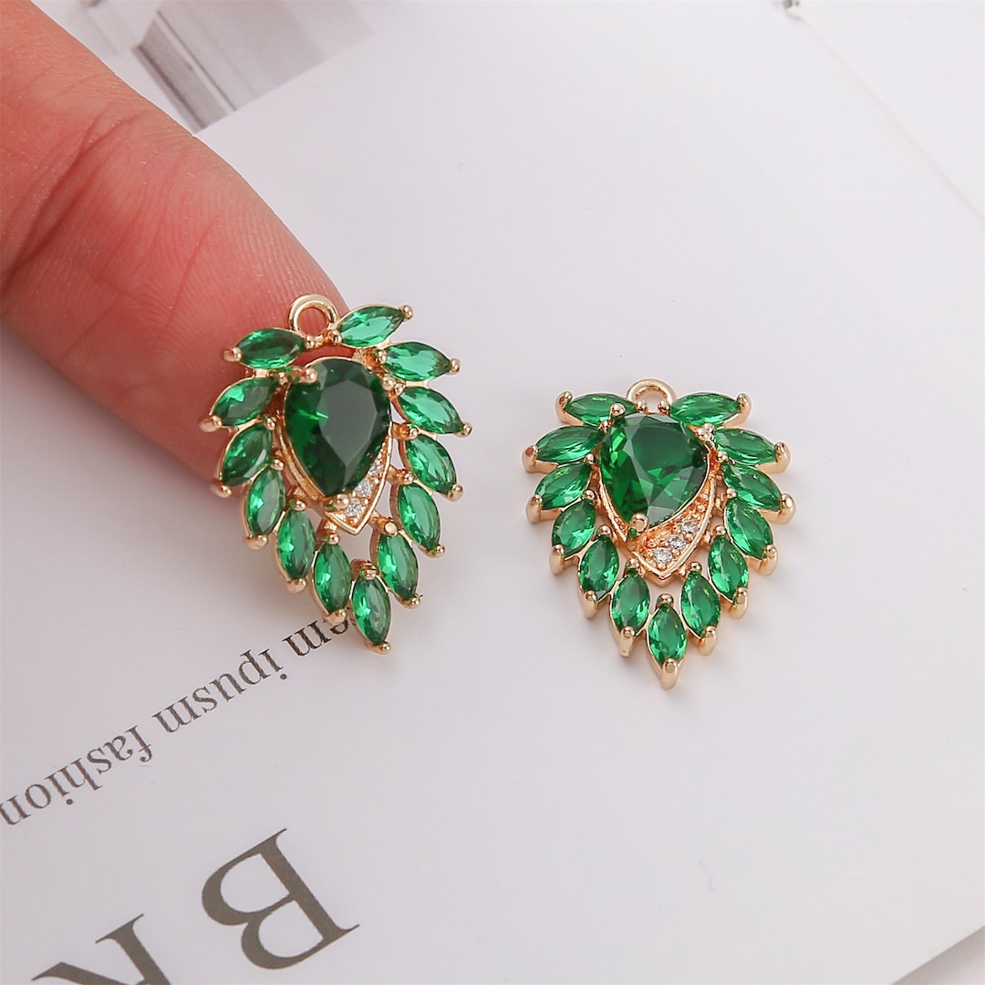 6PCS Plaqué Or Cube Zircone Arbre Charme, CZ Pave Leaves Pendentif ...