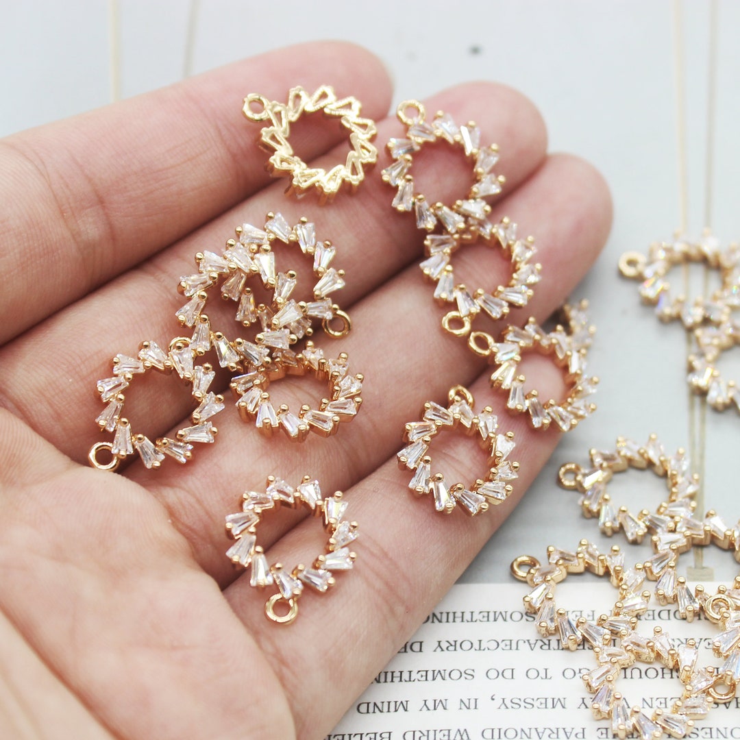 10pcs Gold Plated Brass Charm, CZ Pave Round Circle Charm Pendant ...