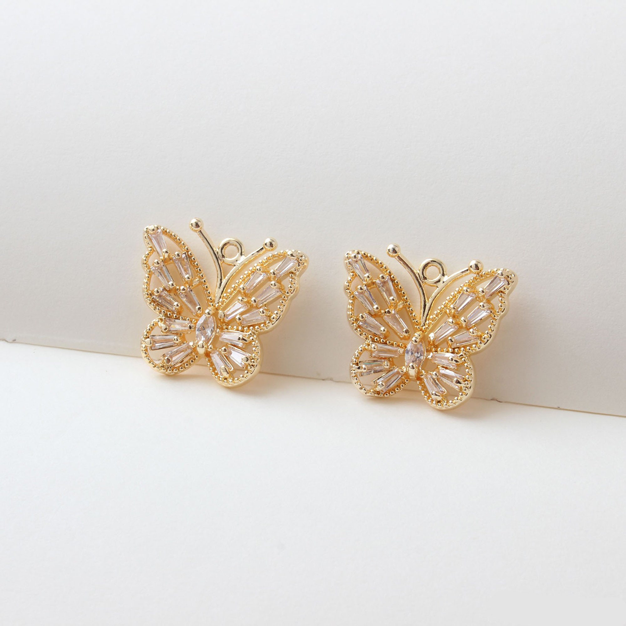 6pcs Real 18k Shiny Gold Butterfly Charms,zircon Butterfly Pendant ...