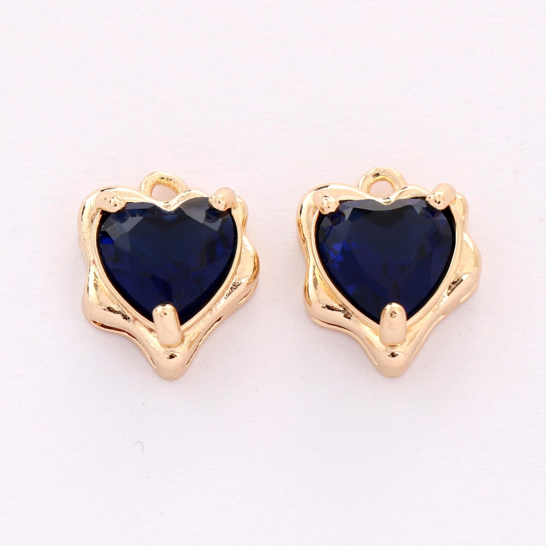 Royal Blue Gold Plated Heart Charm,gold Initial Charm,tiny Heart ...