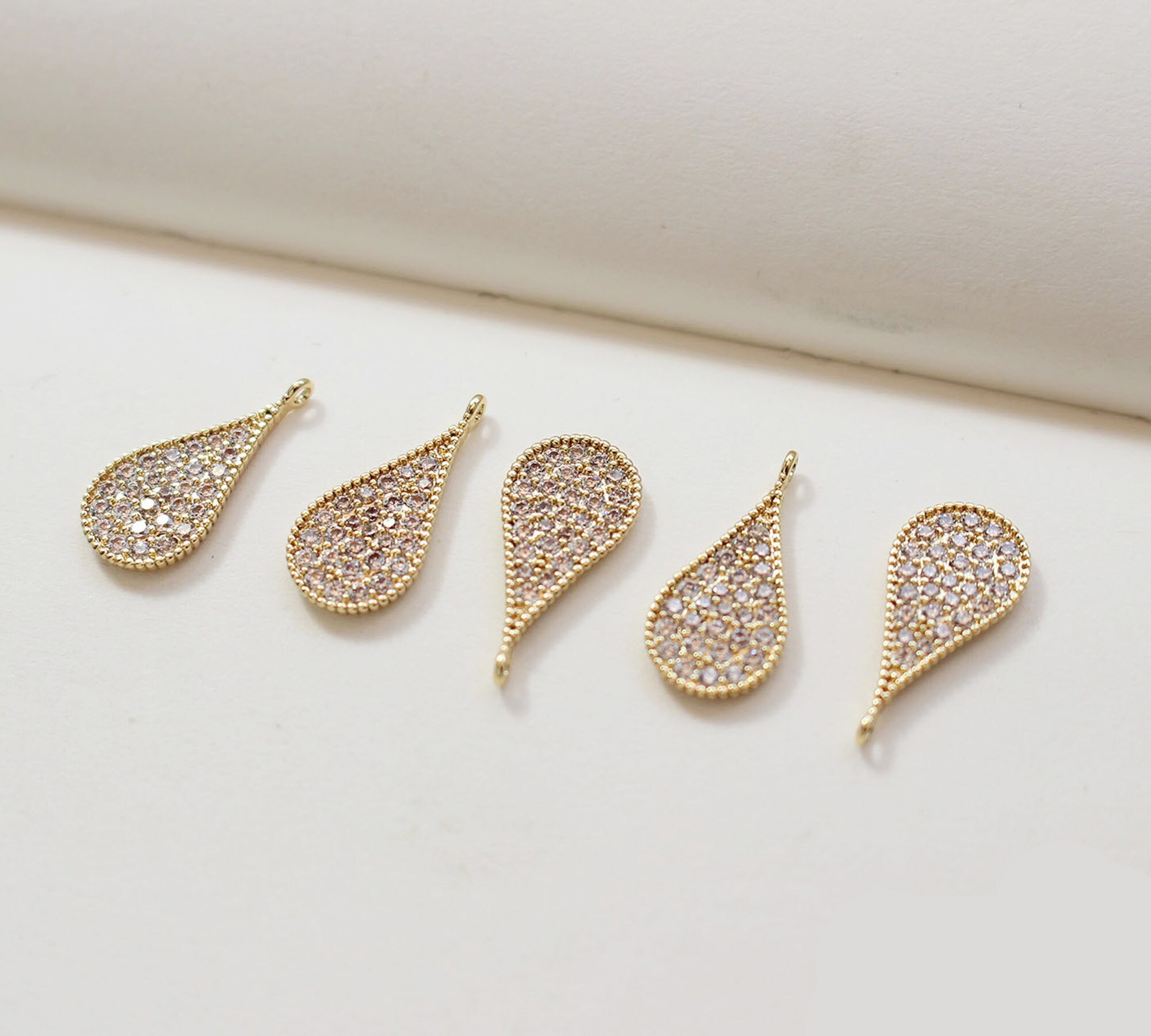 6pcs Real Gold Plated Teardrop Charm cz Pave Teardrop | Etsy