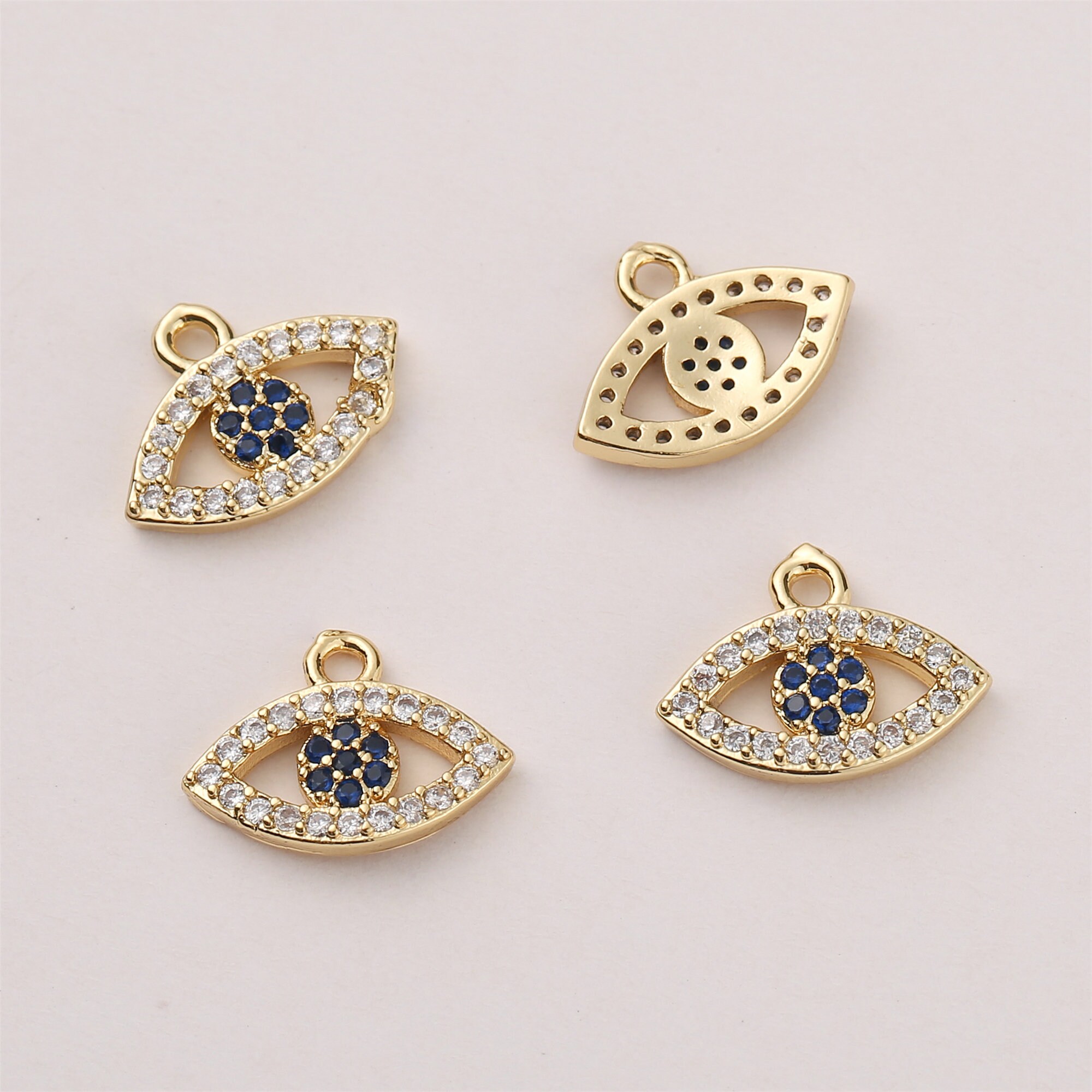 6pcs Real 18K Gold Plated Evil Eye Charm,gold Initial Charm,blue Evil ...