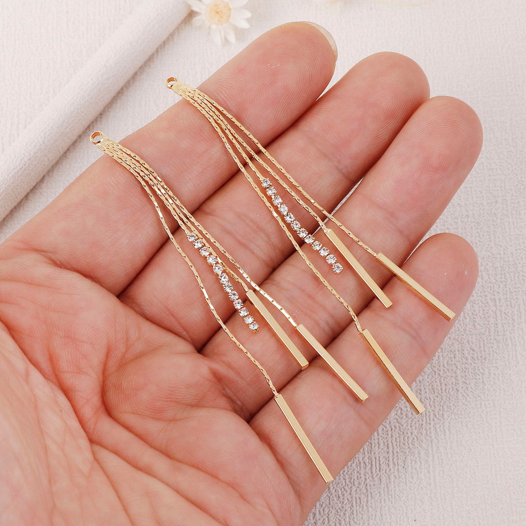 4PCS. 18k Real Gold Plated Tassel Charm Long Metal Tassels Ball Chain ...