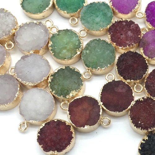 10psc Natural Druzy Charm Crystal Pendant15mmround Shape - Etsy