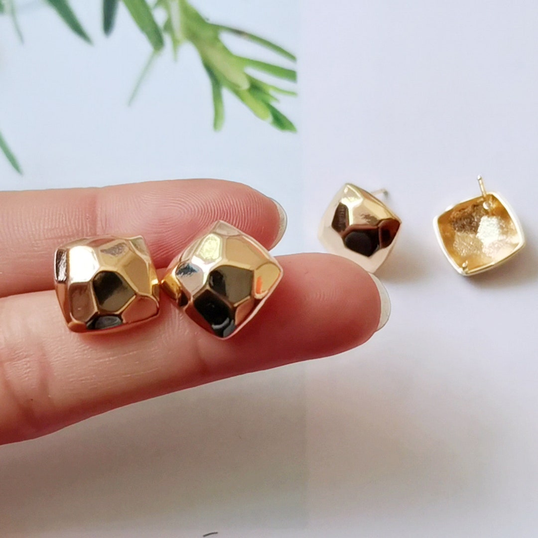6PCS Real Gold Plated Faceted Rhombus Earring Stud,ear Studs,earring ...