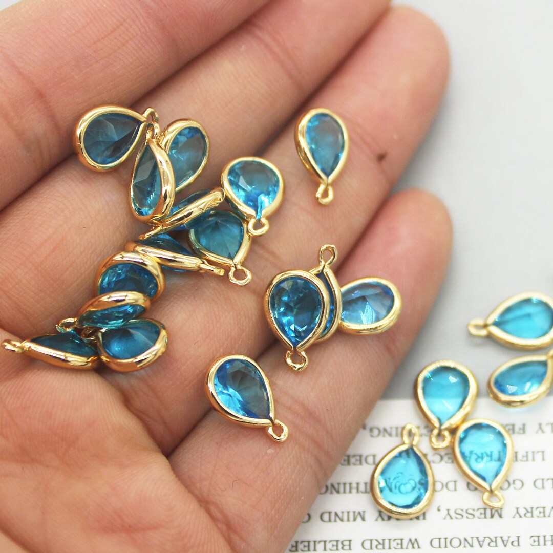 10pcs Gold Plated Teardrop Charm, Tiny Mini Glass Charm, Teardrop ...