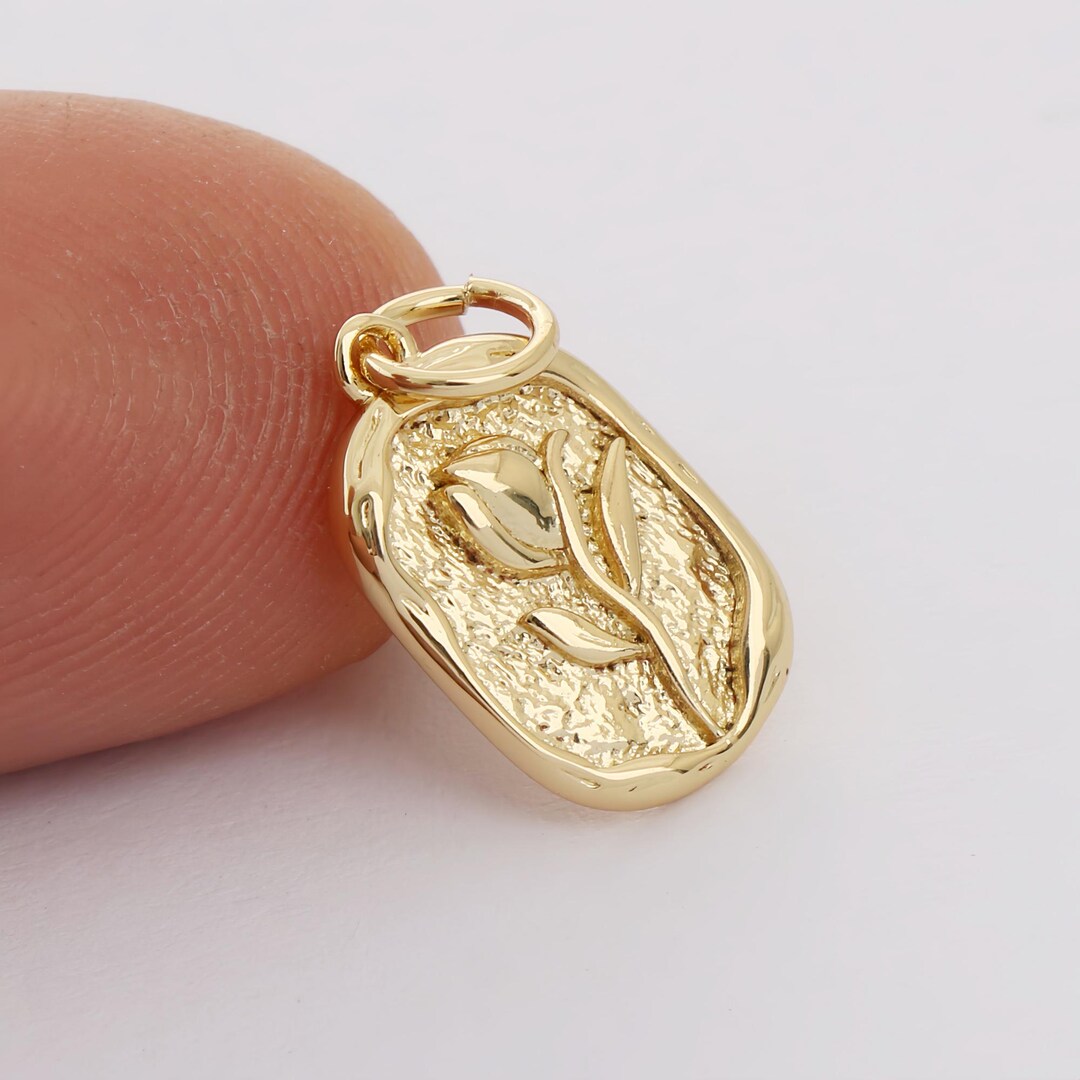 Real Gold Plated Birth Flower Charm, Oval Birth Month Flowers Pendant ...