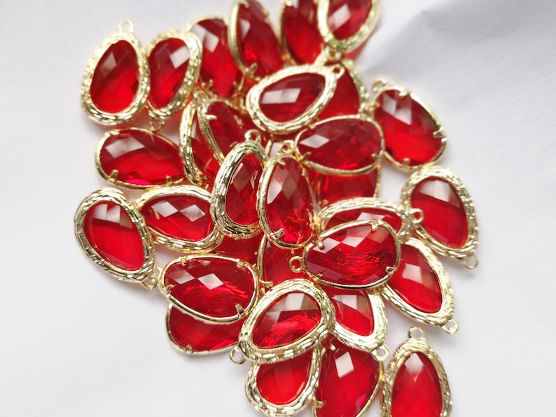 2pc/10pc Large Red Faceted Lucite Teardrop Channel Set Stones,crystal ...