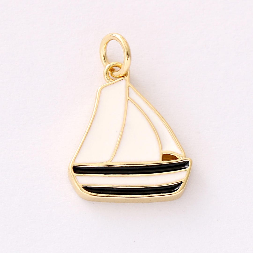 Real Gold Plated Sailboat Charm,white Enamel Boat Charm,enameled ...