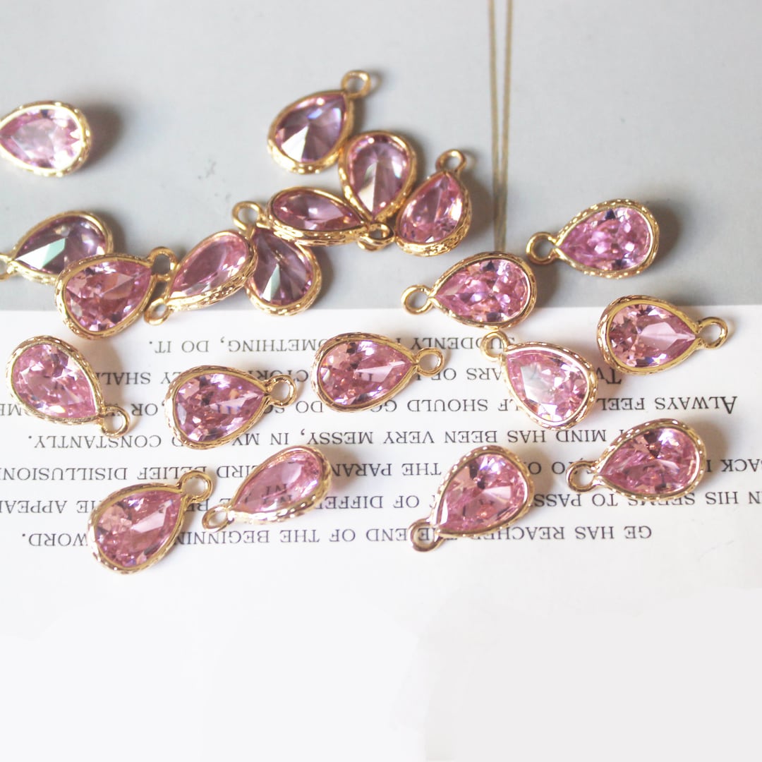 10pcs Pink Crystal Glass Pendant Charm,7*9mm Tiny Mini Faceted Frame ...