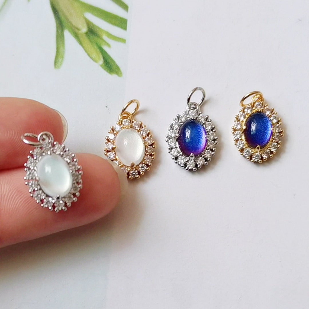 6pcs Real Gold Gemstone Charms, Oval Gemstone, Dainty Gemstone Charms ...