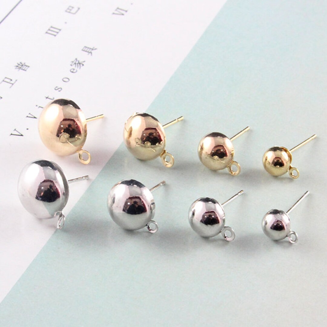 10PCS 6mm/8mm/10mm/12mm,semicircular Earrings W/ Ring,round Stud ...