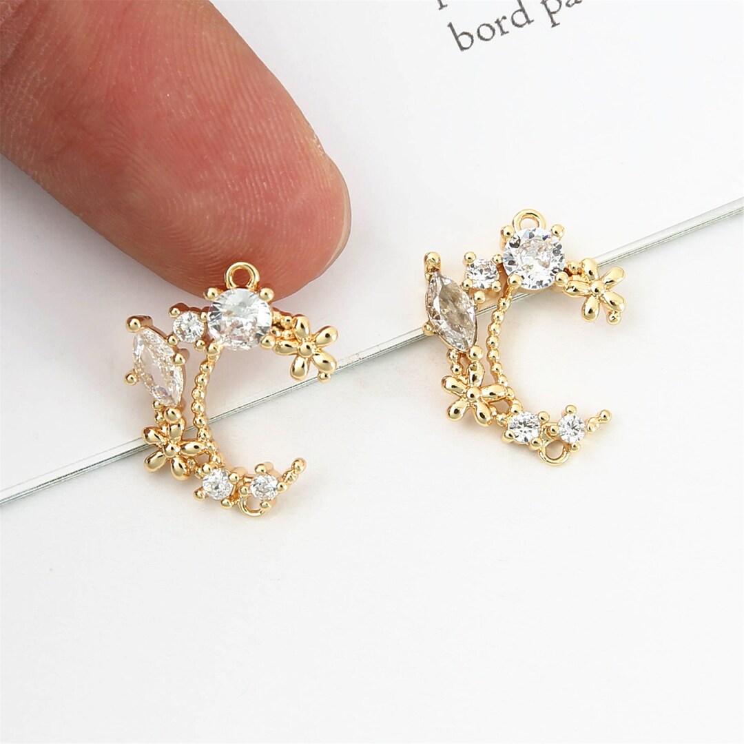 6pcs Gold Plated Moon Charm, Gold Initial Charm, Vermeil Moon Pendant ...