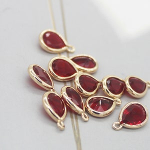 10pcs Gold Plated Teardrop Charm, Tiny Mini Glass Charm, Red Stone ...