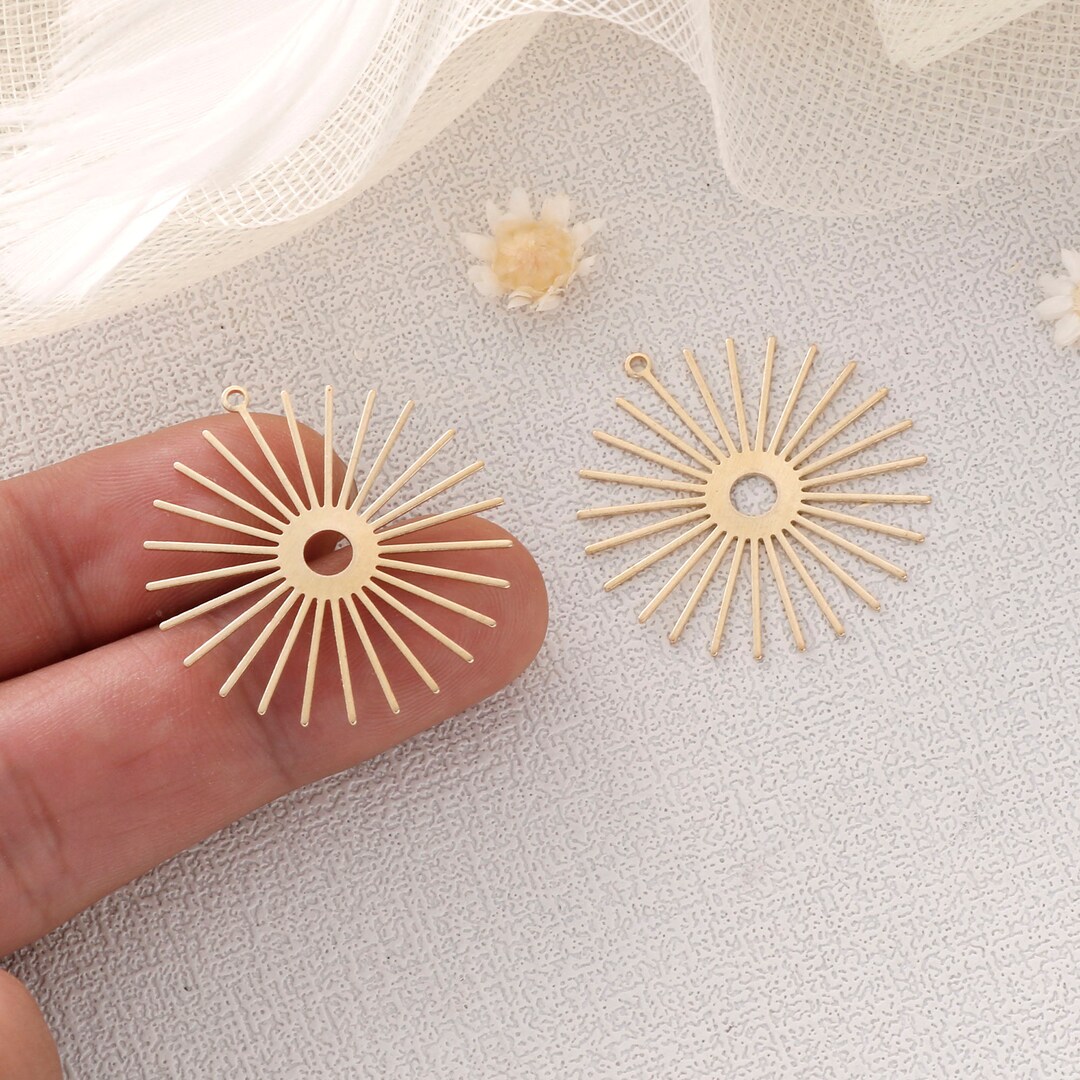 10pcs Raw Brass Sun Charm, Geometry Charms, Earring Findings, Jewelry ...