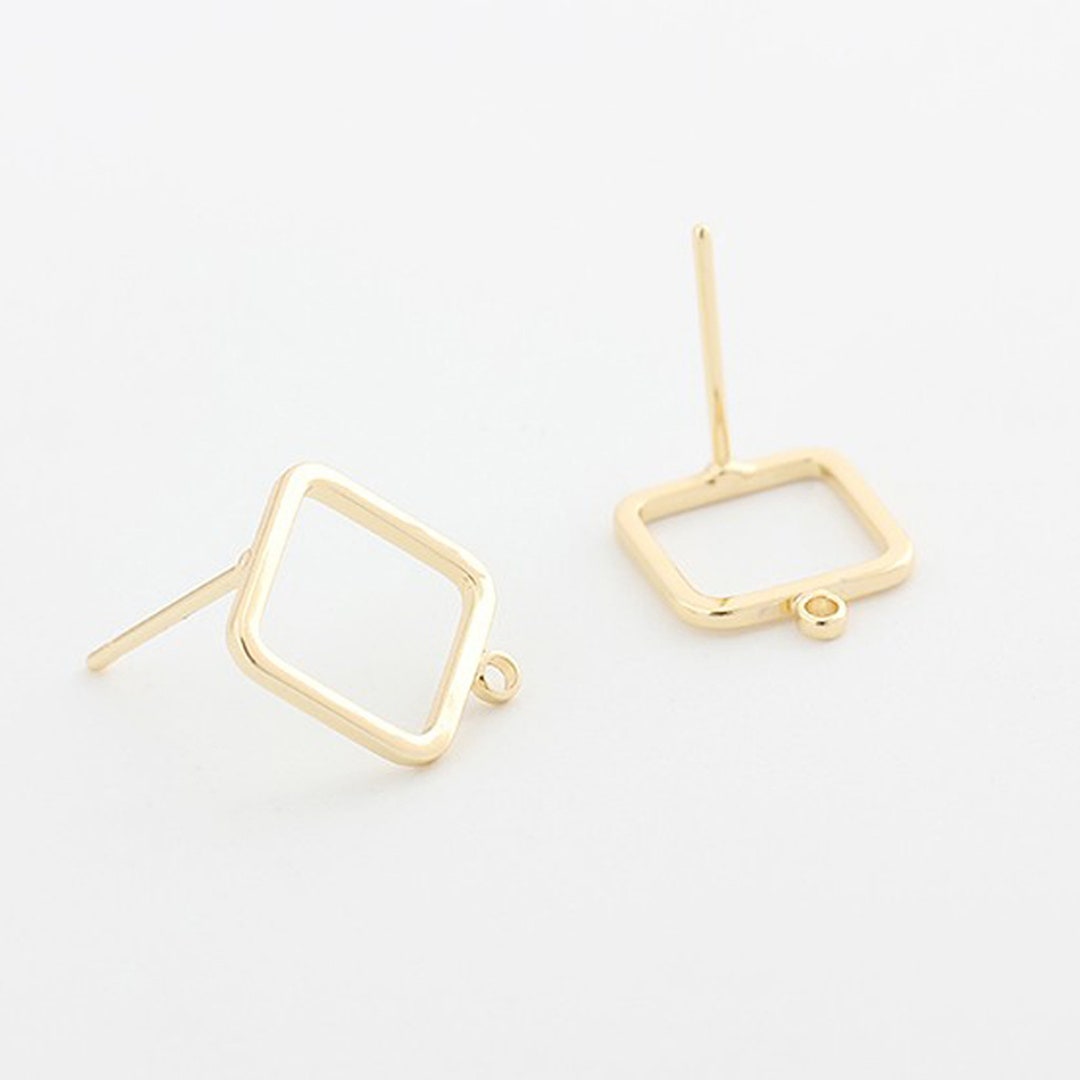 10PCS Real Gold Plated Brass Square Earring Posts, Earring Stud,round ...