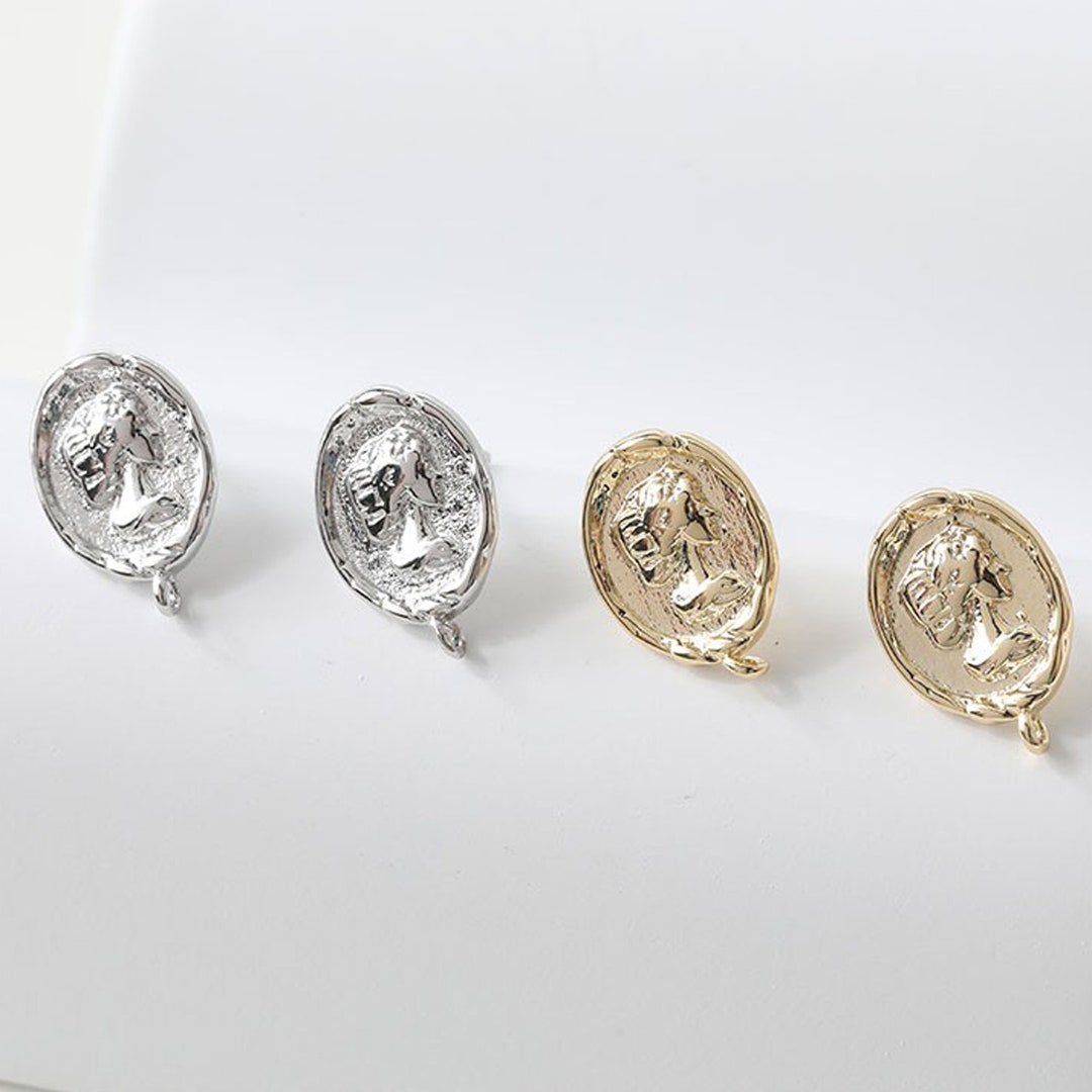 10pc Real Gold Plated Face Earrings, Beauty Post,oval Pad Earrings ...