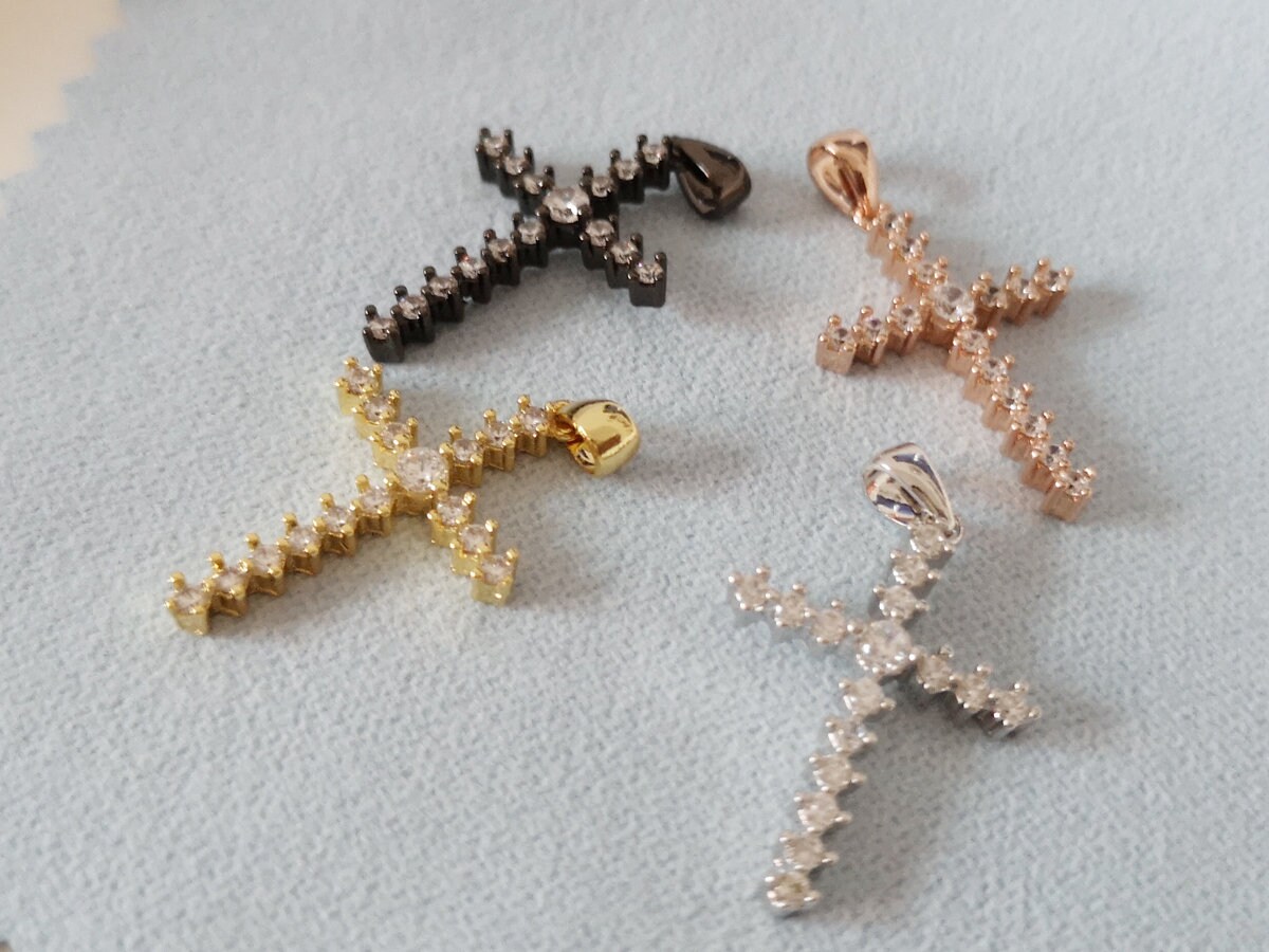 5pcs crystal cross charm pendant cz pave cross charm | Etsy