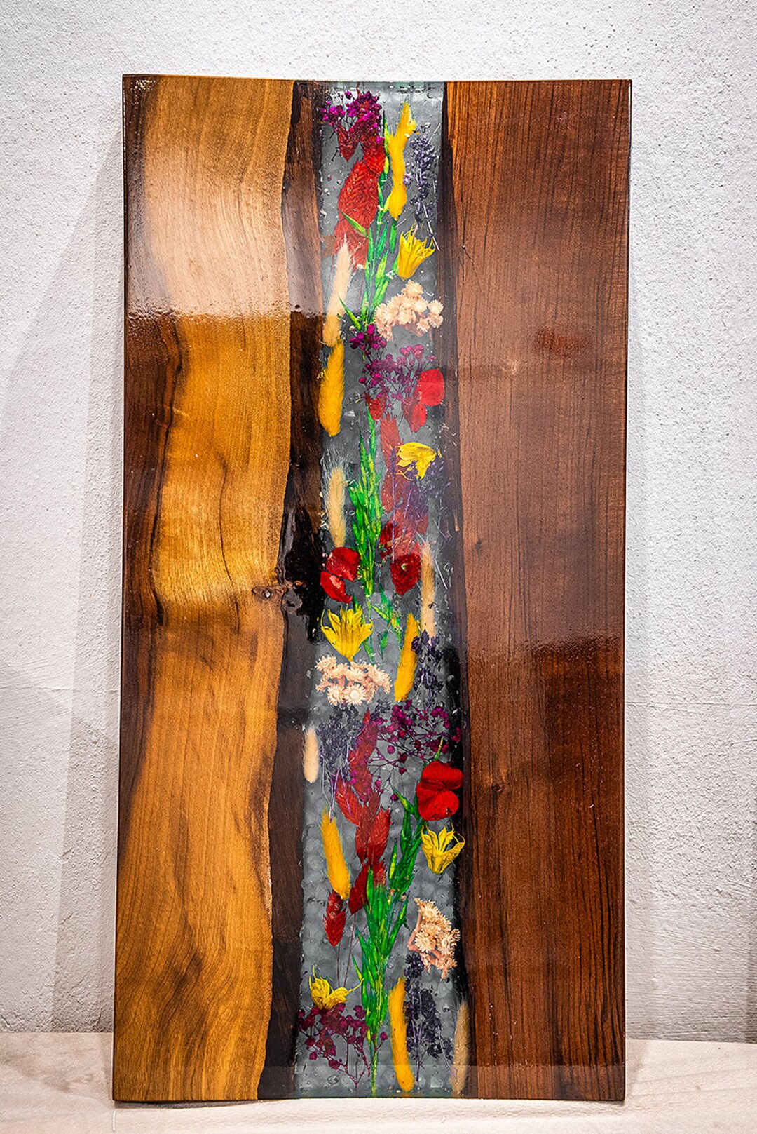 Artisanal Resin Dried Flower Inlay on Kassod Wood Slender Valley3 ...