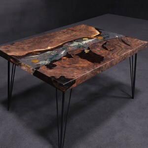 Customisable Walnut Burl Table With Floral Artresin Inlay Reclaimed ...