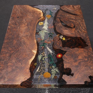 Walnut Burl Table Top With Custom Floral Artresin Inlay - Etsy
