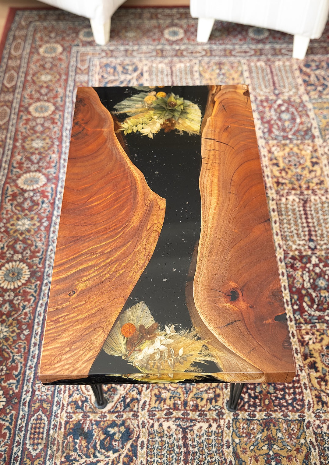 Wood & Floral Art Resin Table | Reclaimed Wood With Botanical Art Resin ...