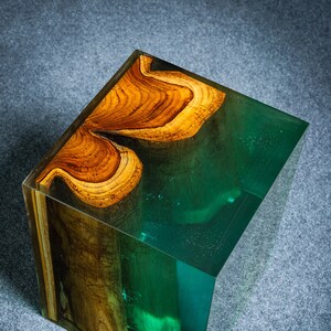 CUSTOM Golden Teak Log Stool Encrusted in Crystal Clear Resin A Unique ...