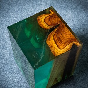 CUSTOM Golden Teak Log Stool Encrusted in Crystal Clear Resin A Unique ...