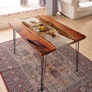 Wood & Floral Art Resin Table | Reclaimed Wood With Botanical Art Resin ...