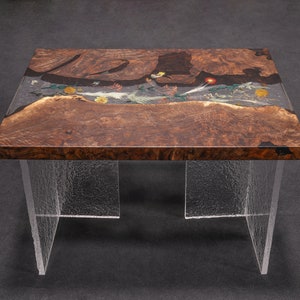 Walnut Burl Table Top With Custom Floral Artresin Inlay - Etsy