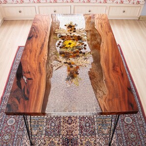 Wood & Floral Art Resin Table | Reclaimed Wood With Botanical Art Resin ...